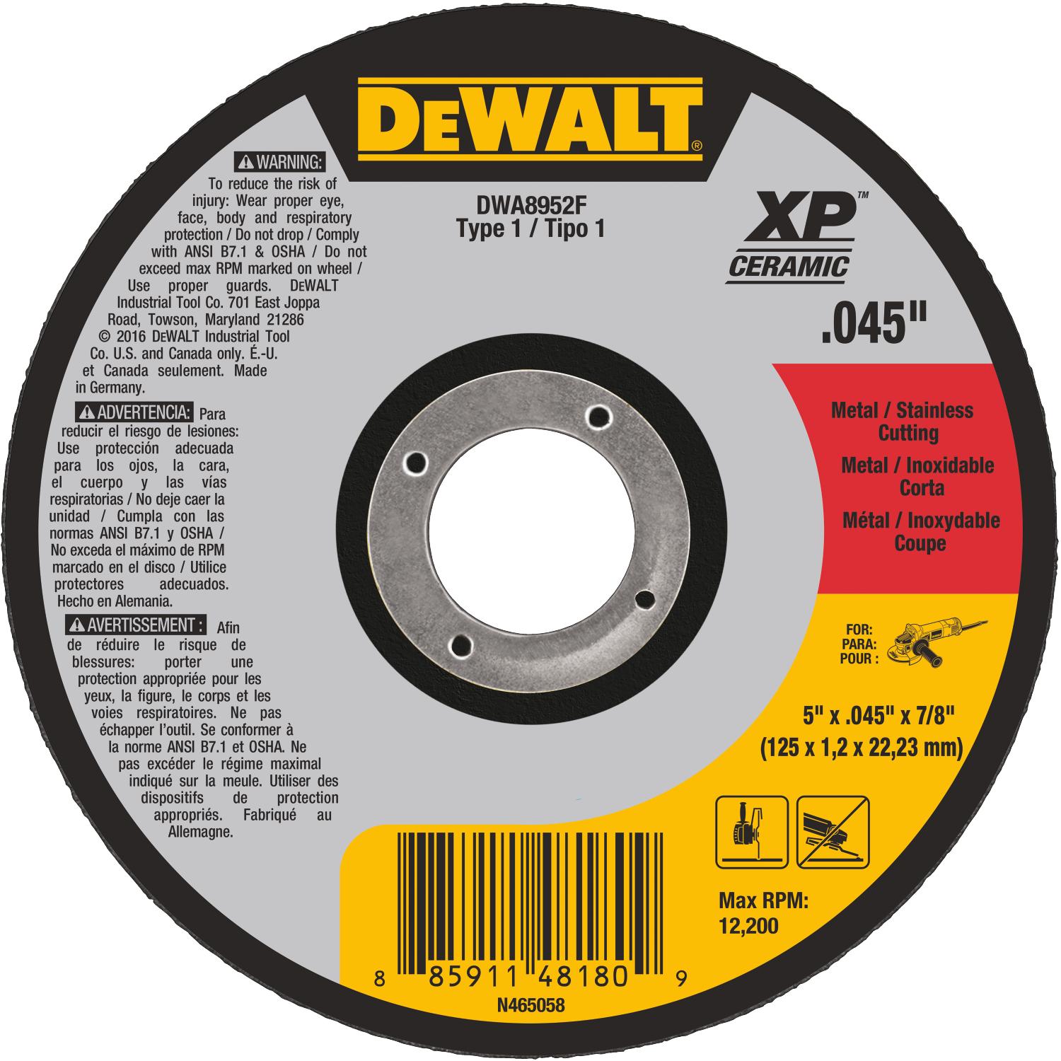 DEWALT XP Ceramic Cutting Wheel 5" X .045" X 7/8" Flat, Fast Cut ...