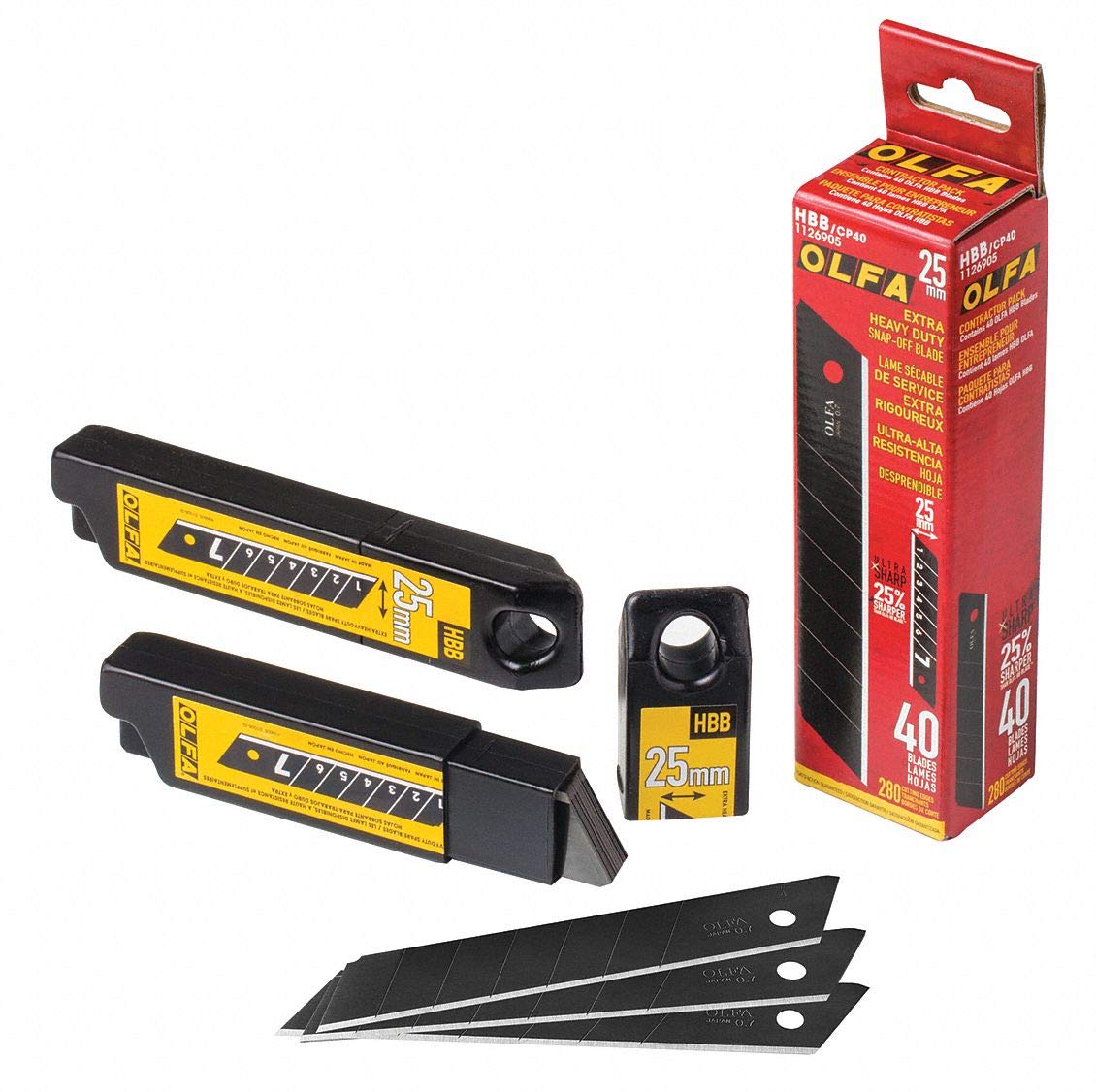 OLFA 25mm HBB Ultra-Sharp Black Snap Blades 40 pk - Contractor Cave Tools