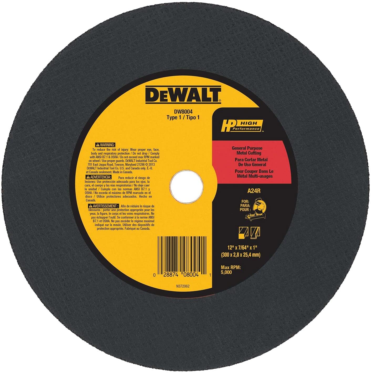 DEWALT HP 12" Metal Chop Saw Wheel for Electric Saw - Contractor Cave Tools